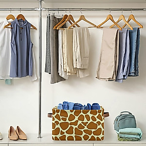 AUUXVA Giraffe Print Seamless Pattern Storage Bin Canvas Toys Storage Basket Bin Large Storage Cube Box Collapsible with Handles for Home Office Bedroom Closet Shelves,1 pc