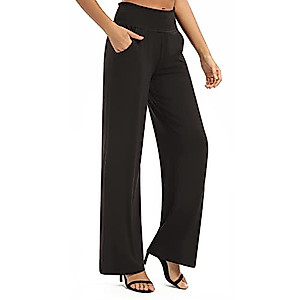 Urban CoCo Women's Solid Wide Leg Palazzo Lounge Pants Casual Straight Leg High Waist Stretch Pants (Black, XL)