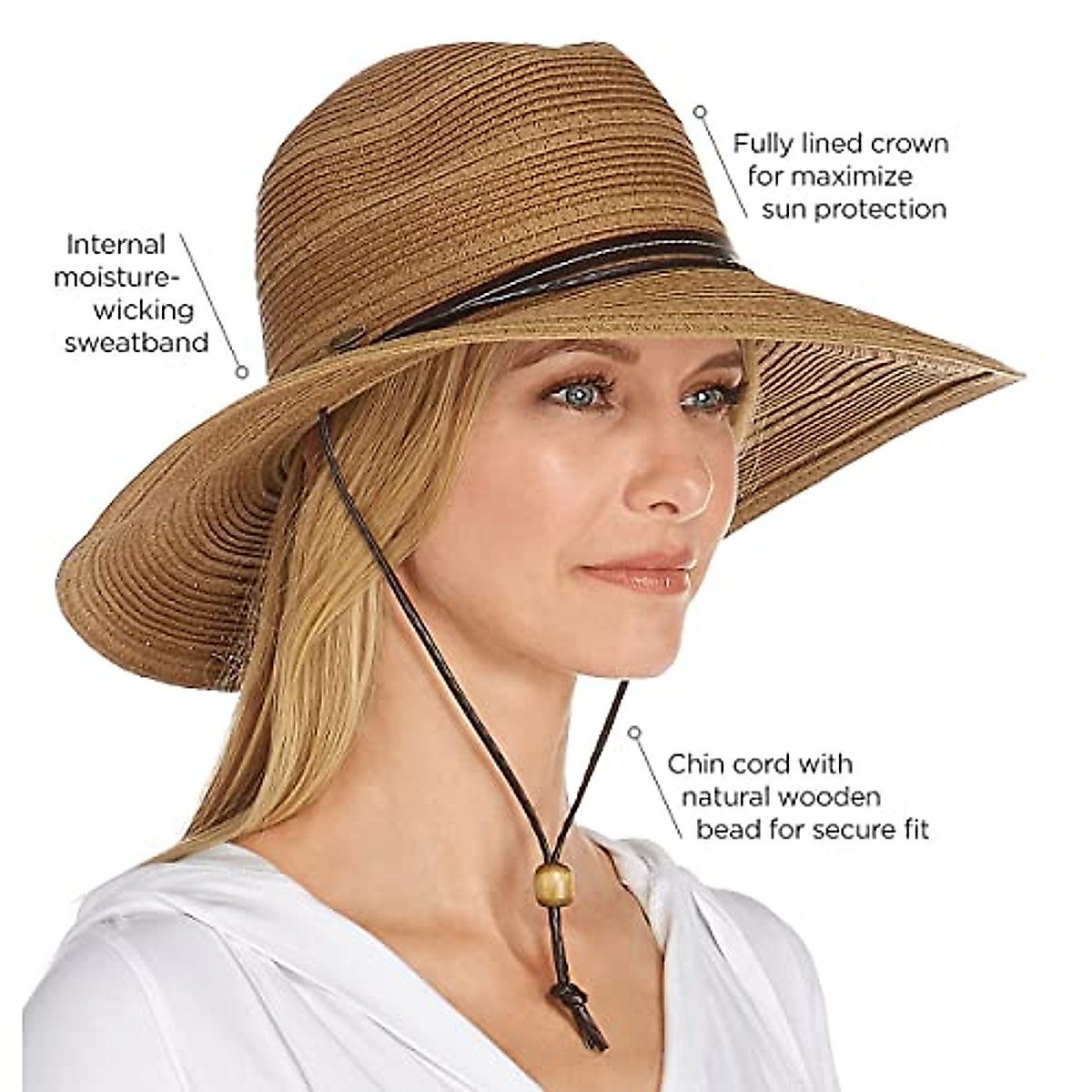 Coolibar UPF 50+ Women's Tempe Sun Hat - Sun Protective (One Size- Brown/Natural)