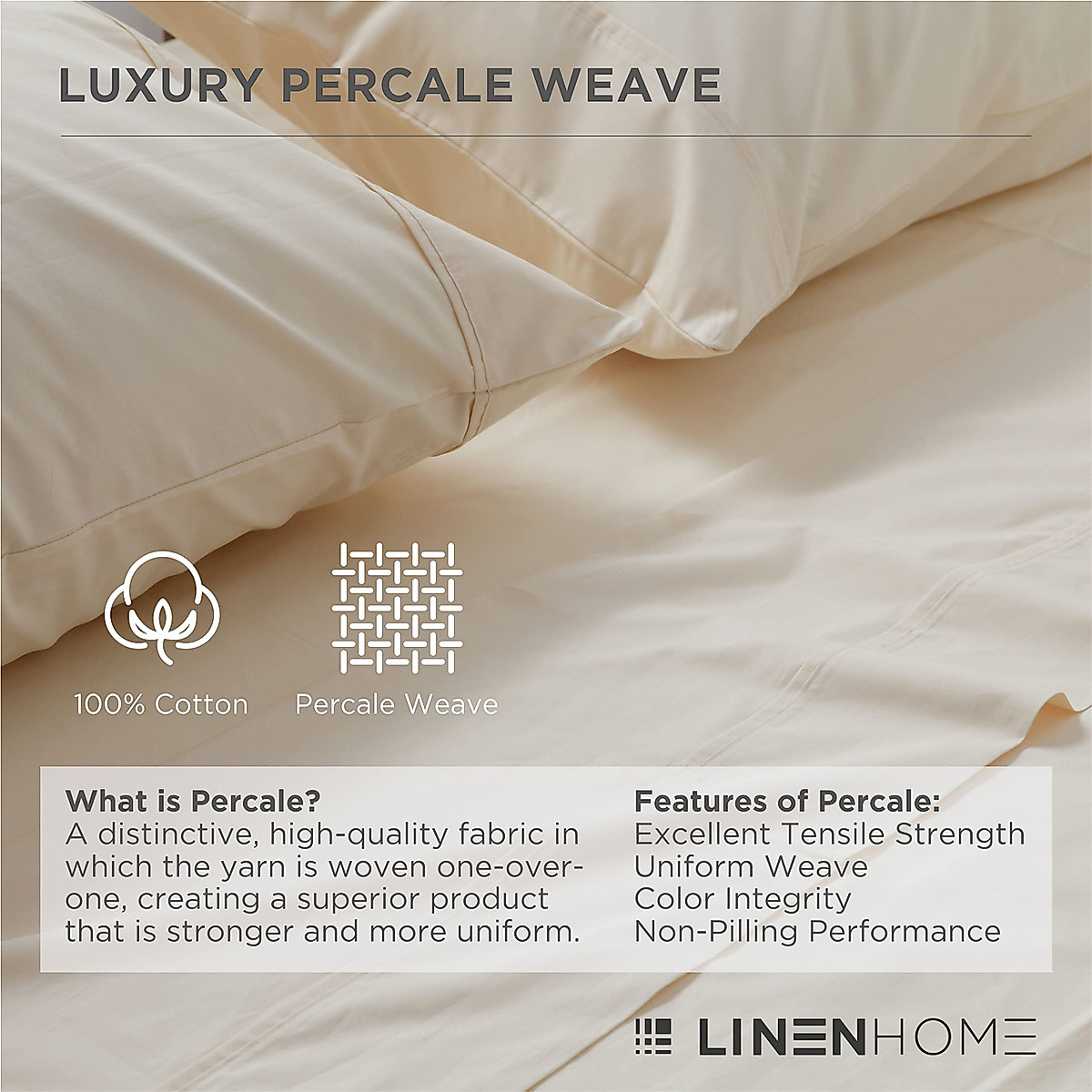 Linen Home 100% Cotton Duvet Cover Set, King/Cal King, Crisp and Cool Soft and Breathable Duvet Cover with Button Closure, Bed Linen All-Season Luxury, 3 Pieces-1 Duvet Cover & 2 Pillow sham, Ivory