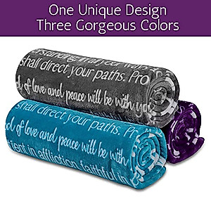 FILO ESTILO Christian Gifts for Mom, Religious Blanket with Bible Verses, Faith, Catholic, Spiritual, Church, Inspirational Gifts, Christian Home Décor, Women, Men 60x50 Inches (Purple)