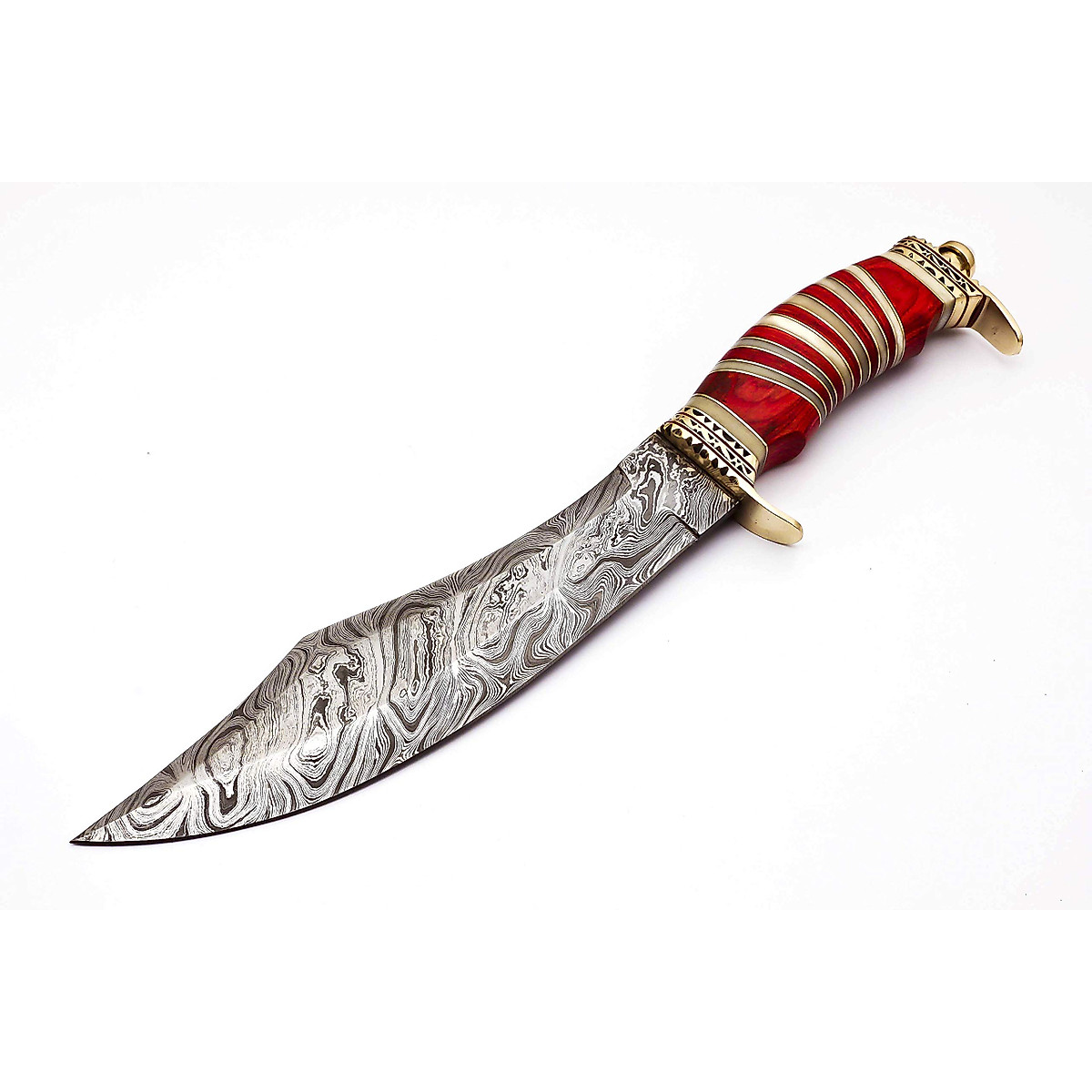 Skokie Knives Custom Hand Made Damascus Steel Hunting Bowie Knife Handle Camel Bone (Red)