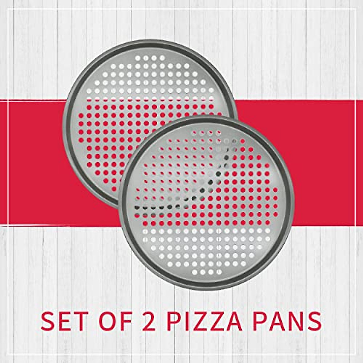 Maxi Small Pizza Pan w/Holes, Non-Stick, Scratch Resistant, Pizza Pan Set of 2, Made with Steel & Aluminum for Crispy Crust, Round Pizza Pan for Oven,13 Inch Baking Steel Pizza Pan Tray