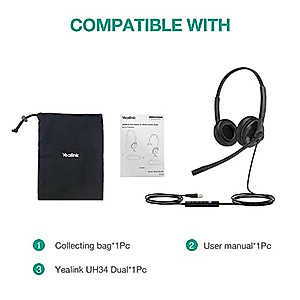 Yealink UH34 USB Wired Headset with Microphone - Stereo Headphones with Noise Cancelling,Professional Business Headphones VoIP Phone Computer Call Center Office(Ultra Light)