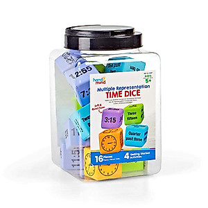 hand2mind Telling Time Dice, Large Foam Dice for Classroom, Clock Learning for Kids, Kindergarten Learning Activities, Clock Manipulatives, Math Dice, Educational Toys for Elementary Kids (Set of 16)