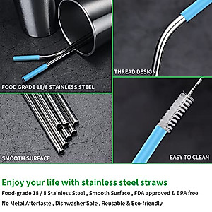18-Pack Reusable Stainless Steel Straws with Soft Silicone Tips, Urekt 8.5" and 10.5" Long Metal Drinking Straw Set with 2pcs 0.4“ Extra Wide Boba Straws, 4 Cleaning Brushes Included