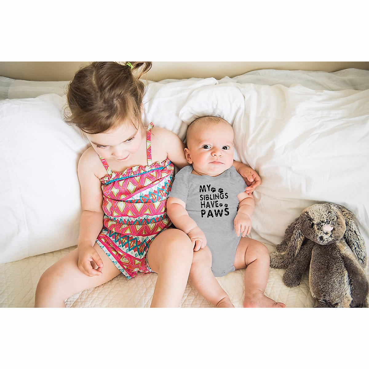 AW Fashions My Siblings Have Paws Baby Bodysuit Cute Newborn Girl Outfits Coming Home Outfit Boy Romper (6 Months, Sports Grey)