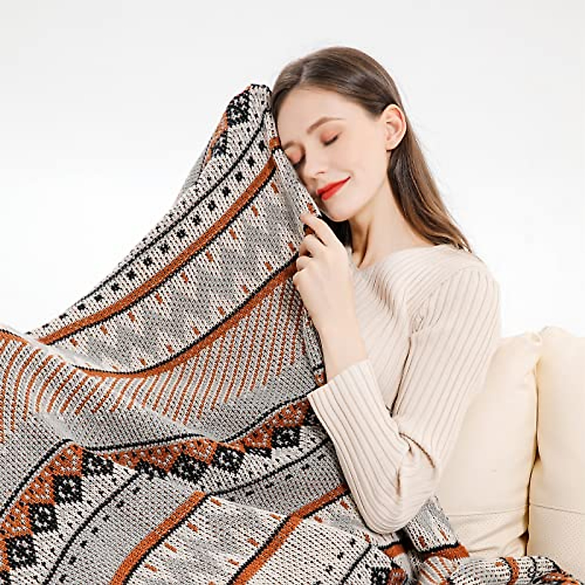 SahSahCasa Bohemian Knitted Throw Blanket wiz Tassels, Brown Throw Blanket for Sofa, Couch, Bed, Camping, Bohemian Decor for Room, Bedroom, Living Room