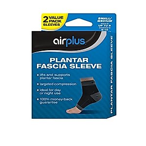 Airplus Plantar Fascia Sleeve, Men's Women's Small Medium, 2 Sleeves (Pack of 2)
