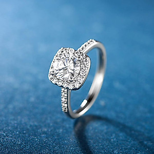 MDFUN 18K White Gold Plated Cubic Halo Zirconia Promise Engagement Halo Eternity Ring for Women (rhodium-plated-brass, 5)