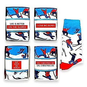 Doodle Beads Snow Skiers and Snowboarder Novelty Crew Socks | Unisex | Funny Skiing Sock Wrap Card In Gift Box | Ski Team Gift ideas for Skier (I love big dumps)