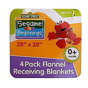 Sesame Street 4 Pack Flannel Receiving Blankets Multi Color, 28" X 28"