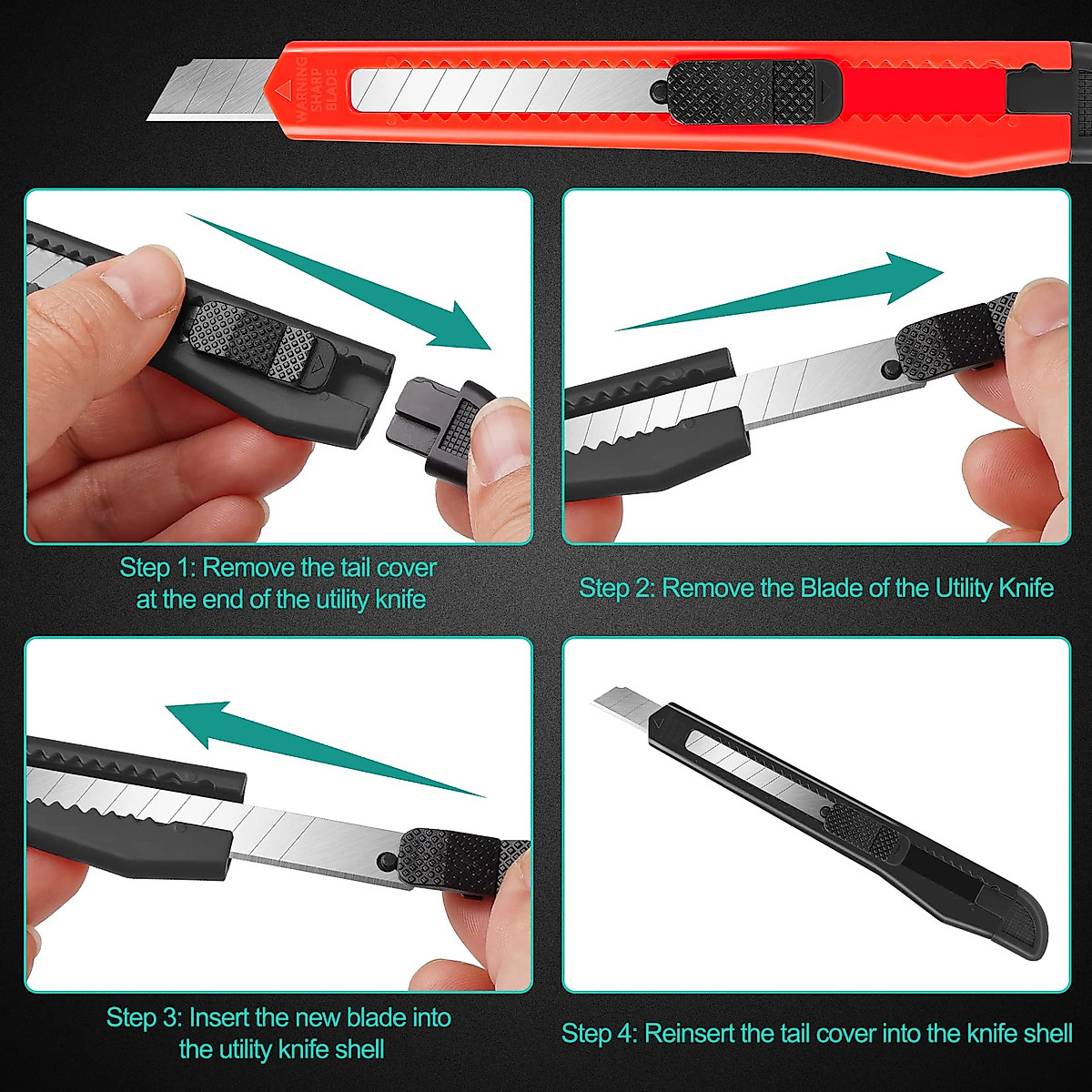 DIYSELF 24 Pack Box Cutters for Work, Office, Box Opener with 9mm Wide Blade, Retractable Utility Knife Box Knife for Cardboard, Packages, Sharp Box Cutter for Women, Girls, Razor Knife Exacto Knife