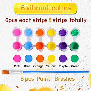 Acrylic Paint Set,48 Paint Pots in 6 Colors,Set of 8 Washable Paint Sets,Acrylic Paint Strips with 8 Pcs Paintbrushes,Craft Paint Sets for Kids & Adults,Camps,Schools and Clubs