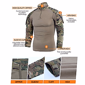 LANBAOSI Men's Tactical Combat Shirt and Pants Set Long Sleeve Multicam Woodland BDU Hunting Military Uniform 1/4 Zip