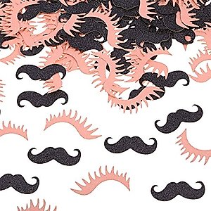 300 Pieces Staches or Lashes Confetti Black Mustache Confetti Lash Paper Confetti for Gender Reveal Birthday Baby Shower Party Decoration Supplies