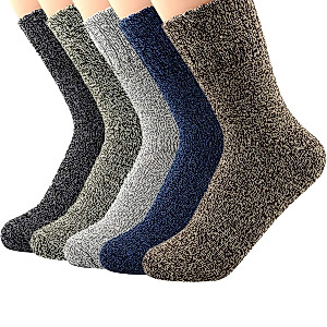 Zando Athletic Sports Knit Pattern Womens Winter Socks Crew Cut Cashmere Retro Thick Warm Soft Wool Socks 5 Pack - Vintage Mixed Shoe Size 6-11