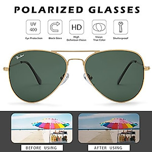 Pro Acme Classic Polarized Aviator Sunglasses for Women Men, Driving Sun Glasses Polarized Lens Lightweight Metal Pilot Frame UV400 Protection (Gold | G15 Green Lens | With Logo)