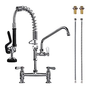 iVIGA Commercial Kitchen Faucet Deck Mount with Pre-Rinse Sprayer 21" Height Kitchen Sink Faucet 8 Inch Center with 10" Add-on Swing Spout Faucet & Coiled Spring Pull Down Spray
