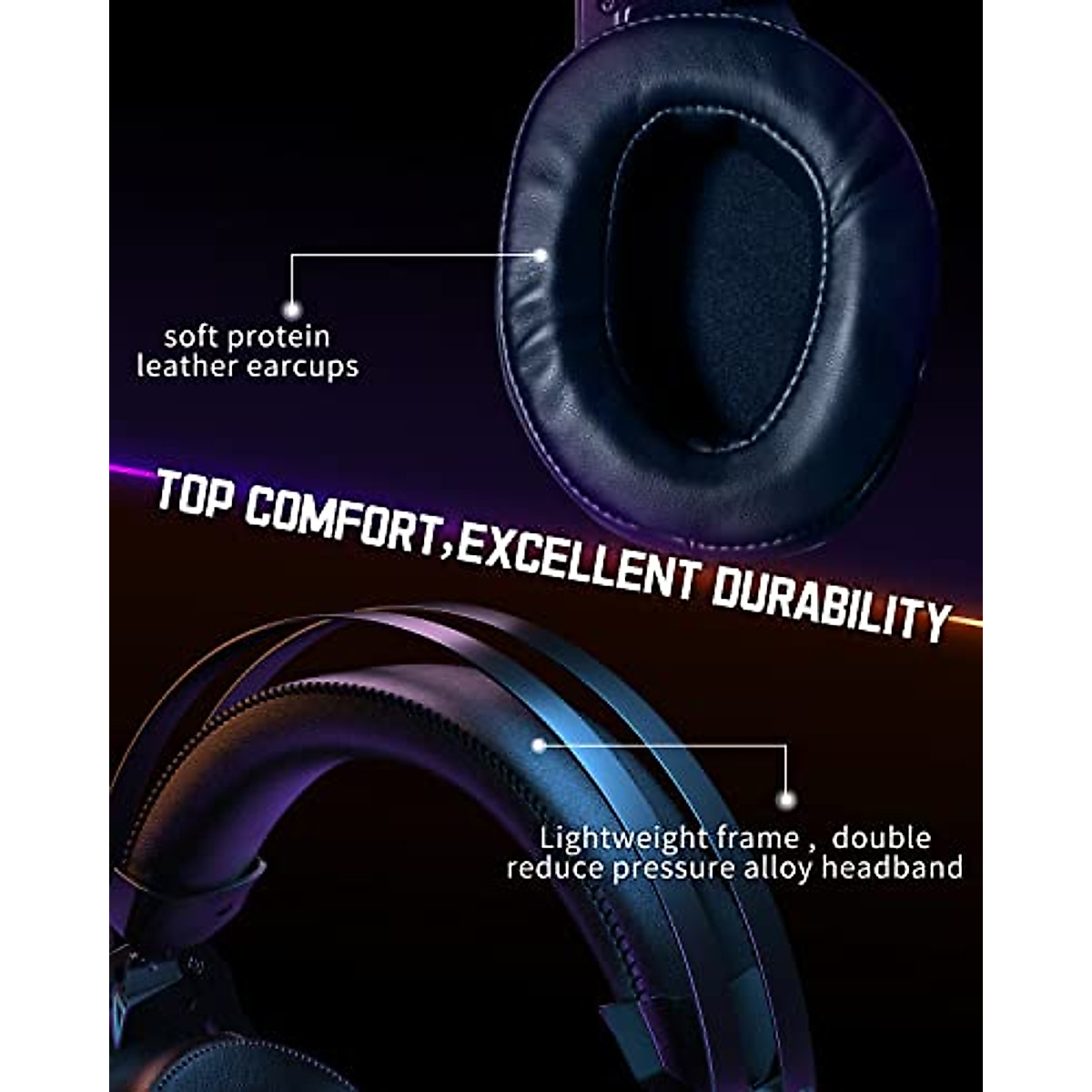 Gaming Headset for Xbox One PS4 PS5 PC Switch, Noise Canceling Headphones with Microphone, 3.5mm Audio Jack, Auto-Adjust Headband, 50mm Drivers, RGB Light, Lightweight Wired Gaming Headphones-Black