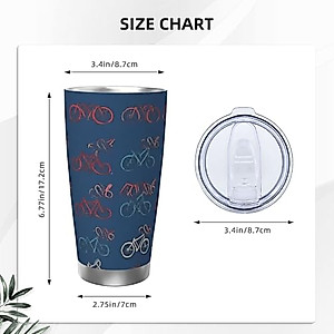 NHJKLWQSZ Bikes Bicycle Cycling 20oz Stainless Steel Tumbler With Lid And Straw, Double Wall Vacuum Insulated Coffee Mug Travel Cups Leak-Proof Lid For Hot And Cold Drinks, Metal Straws And Brush