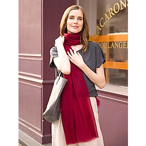 Ovcio Featherlight Wine Red Cashmere Scarf - 100% Pure Cashmere Wrap Scarf for Women (87x39) with Gift Box