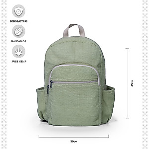 Ruana Hemp Backpacks Lightweight 100% Natural Hemp Cotton Fabric Casual Daypack Multipurpose Handmade Bag For Travel, Hiking, Yoga, Picnic (Green, 38 cm W x 45 cm L)