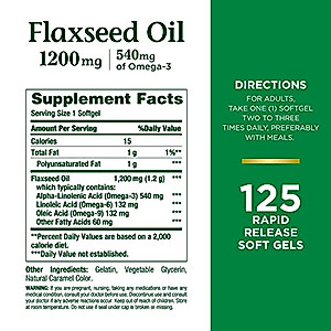 Nature's Bounty Flaxseed and Omega 3, Dietary Supplement, Supports Cardiovascular Health, 1200mg, Softgels, 125 ct