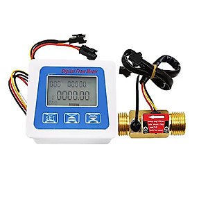 Water Flow Totalizer and Flow Rate Meter with Digital LCD Display +G1/2" Hall Effect Liquid Water Flowmeter Sensor-1-25L/min