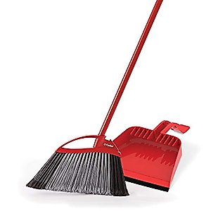 O-Cedar Pet Pro Broom & Step-On Dustpan PowerCorner, Red