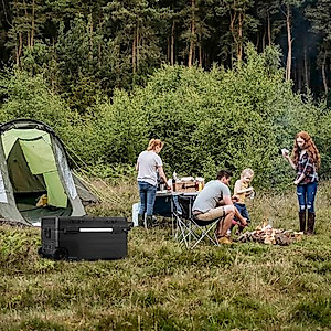 Newair Portable 80 Qt. Electric Car Camping Cooler with 4 Battery Protection Modes, Dual Zone Fridge and Freezer Storage, Retractable Handle, Outdoor Wheels and Rugged Construction