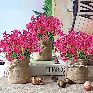 Artificial Flowers 10 Bundles Outdoor UV Resistant Plastic Plant Fake Flower, No Fade Faux Flower Plastic Greenery Shrubs Plant Indoor Outdoor Home Garden Porch Window Box Decorating (Fushia)