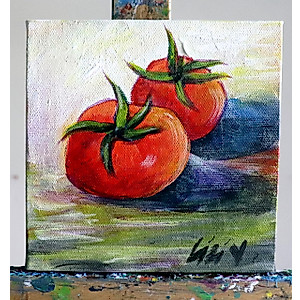 Fresh Tomato, Food Art, Kitchen Decor, Vegetables Oil Painting, Two Red Tomatoes Wall Decor