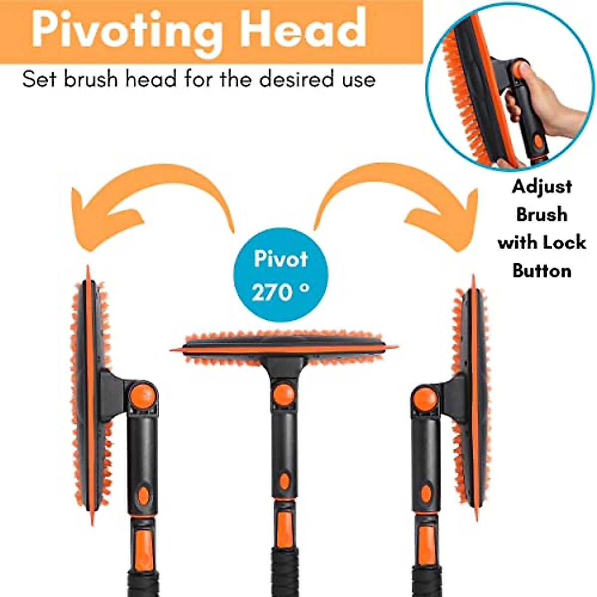 BIRDROCK HOME 60" Extendable Snow Brush with Detachable Ice Scraper for Car | 14" Wide Squeegee & Bristle Head | Size: Truck, Car, SUV, & RV | Aluminum Body with Ergonomic Rubber Grip