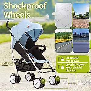 Umbrella Baby Stroller Lightweight Compact Stroller All Terrain Convenience Carriage Stroller Travel Tall Pram for Toddler Big Kids Single Stroller (Azure)