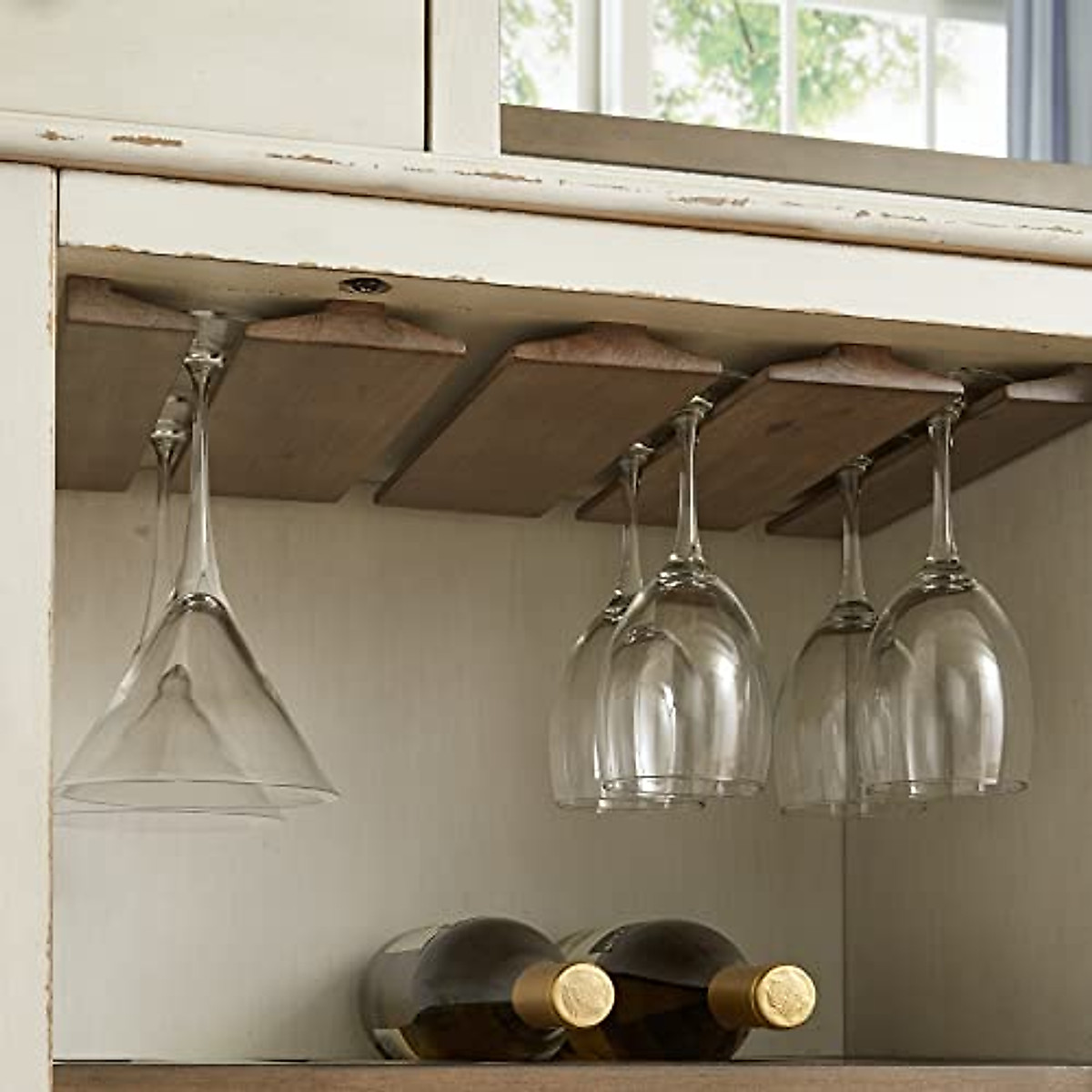 Signature Design by Ashley Realyn French Country Bar with Metal Footrest, White & Beige