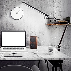 Amzrozky Drafting Table Lamp,Metal Architect LED Desk Lamp, Swing Arm Task Lamp with Clamp,Eye-Care Dimmable Office Light with 5 Color 5 Brightness,Touch Control,Memory Function,Black