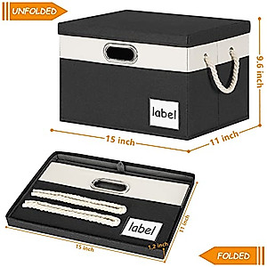 ASXSONN Large Storage Bins with Lids, Fabric Storage Bins with Label & 3 Handles, Foldable Storage Boxes with Lids, Storage Baskets with Lids for Organizing Home Office (15"x11"x9.6", Black&White, 3 Pack)