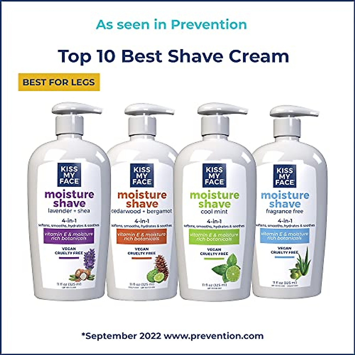 Kiss My Face Fragrance Free Moisture Shave, 4 In 1 Shaving Cream, Cruelty Free And Vegan, With Added Olive Oil And Aloe Leaf Extract, Vitamin E Rich, 11 fl Oz Pump Bottle