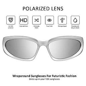 mosanana Y2k Wrap Around Polarized Sunglasses for Women Men Trendy Swift Oval Futuristic Sun Glassess Retro 2000s Cyber Aesthetic Sport Shades MS52345