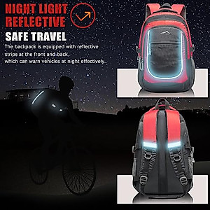 ProEtrade Extra Large Backpack Bookbag for College Travel Laptop Business Hiking Backpack Fit Laptop Up to 17 Inch Sturdy Multi Compartment Gifts for Men Women Night Light Reflective (Light Red)