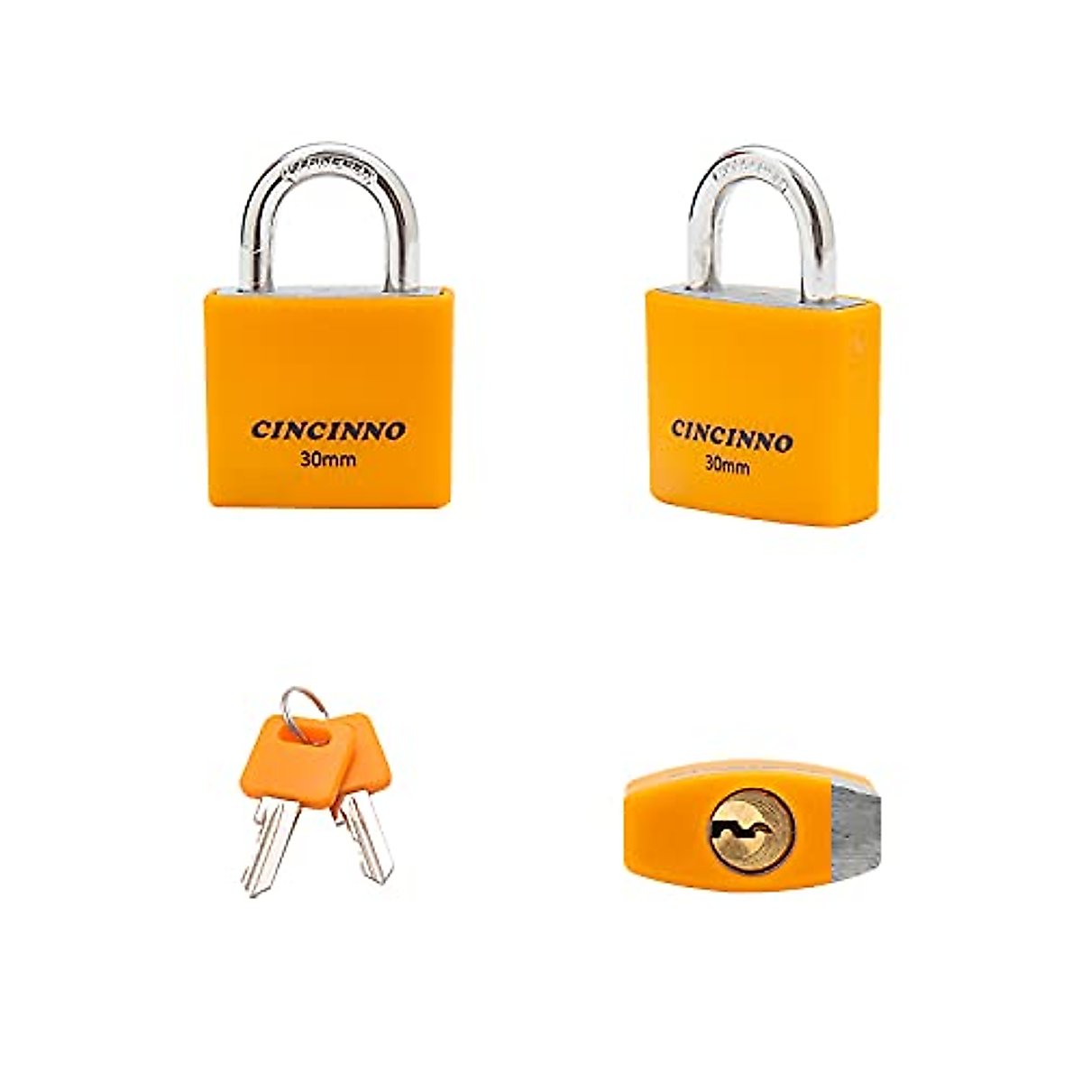 CINCINNO Set of 8 Small Locks，Covered Aluminum Keyed Alike Padlocks，30MM Weatherproof Lock with Same Key,Outdoor Padlock for Sheds, Storage Unit ，School Gym Locker, Toolbox