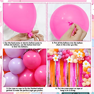 Pink Orange Groovy Balloon Arch Fringe Backdrop, Daisy Balloon Garland Arch Kit, Groovy Streamers for Flower Groovy Birthday Baby Shower Wedding Bachelorette Groovy Party Decorations