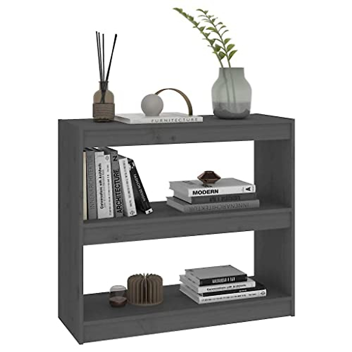 vidaXL Book Cabinet/Room Divider Gray 31.5"x11.8"x28.1" Solid Wood Pine