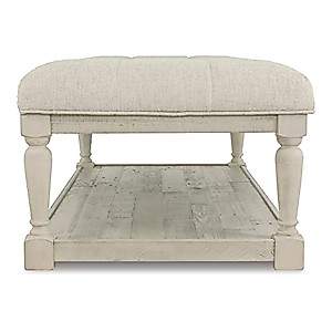 Signature Design by Ashley Shawnalore Farmhouse Upholstered Solid Wood Ottoman Coffee Table, Whitewash