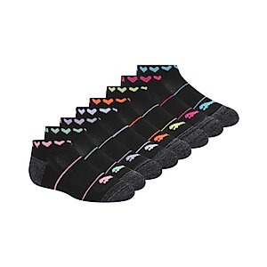 PUMA girls 8 Pack Low Cut + Hair Ties Running Socks, Black/Multi, 5-6.5 US