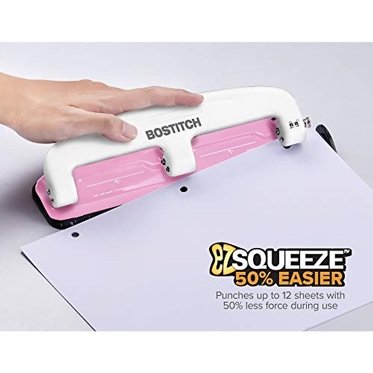 Bostitch EZ Squeeze INCourage 12 Three-Hole Punch, No Jam Technology, AMAX Spirit Foundation