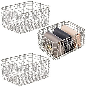 mDesign Farmhouse Decor Metal Wire Storage Basket Bin for Storage & Organizing Closets, Shelves, and Cabinets in Bedrooms - Holds Shirts, Purses, Leggings, Scarfs, Hats - 12" x 9" - 3 Pack - Satin
