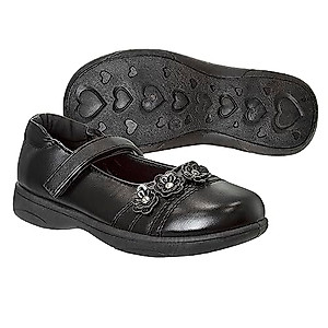 Josmo Petalia Girls Mary Jane Shoes School Kids Uniform Ballet Strap Slip-On Dress Flats - Black Flowers (Size 2 Big Kid)