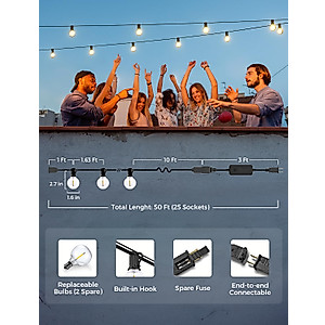 XMCOSY+ Patio Lights, Smart Outdoor String Lights 50Ft, G40 Globe Patio Lights with 25 Dimmable LED Bulbs, APP Control, Work with Alexa, Connectable Waterproof LED Outdoor Lights for Patio Porch